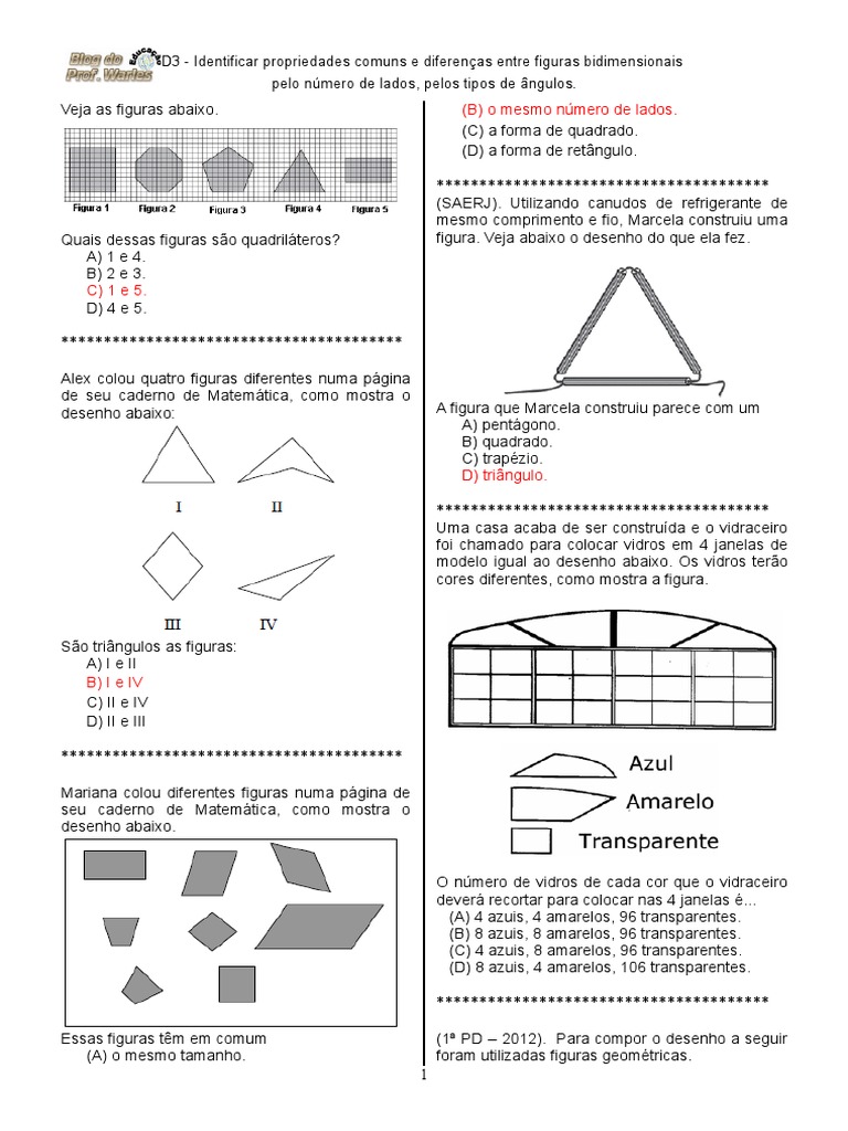D3 (5º ANO - Mat.) - Blog Do Prof. Warles | PDF | Triângulo | Geometria ...