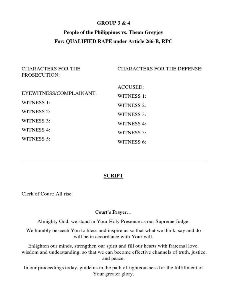 Mock Trial Script Rape | PDF | Witness | Affidavit
