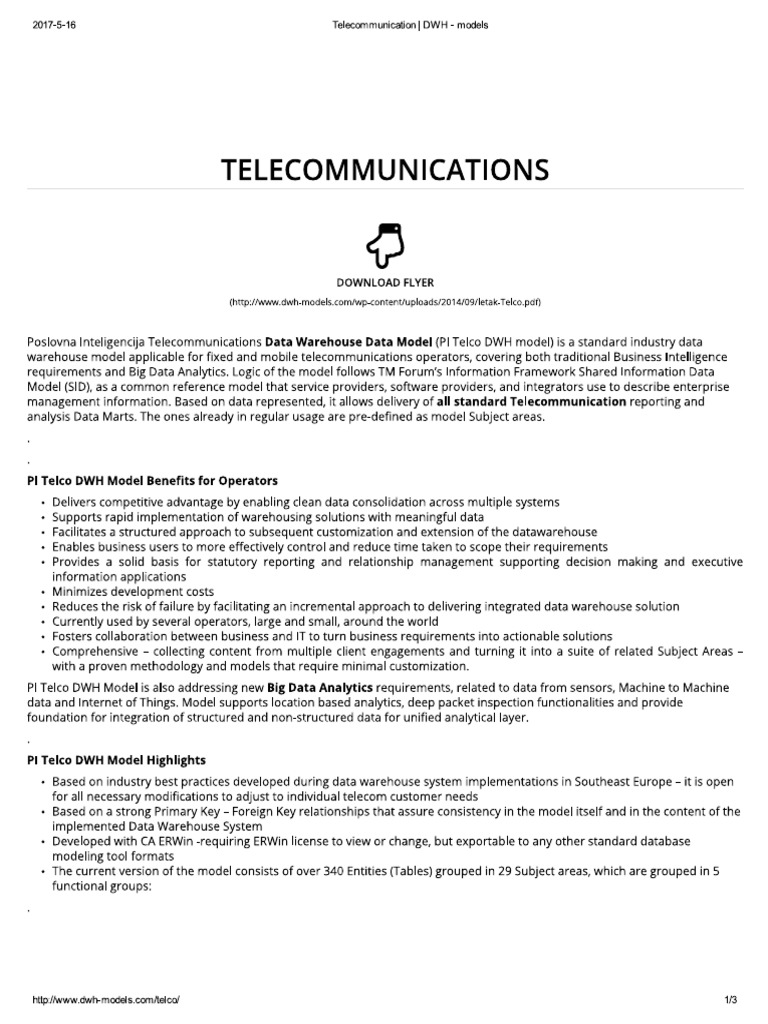 Telecommunication - DWH - Models | PDF