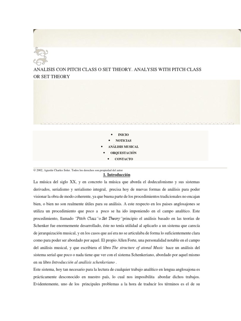 Analisis Con Pitch Class o Set Theory | PDF | Escala (música) | Teoría ...
