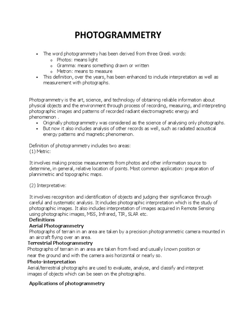 Photogrammetry: Definitions Aerial Photogrammetry Terrestrial Photogrammetry | PDF | Stereoscopy ...