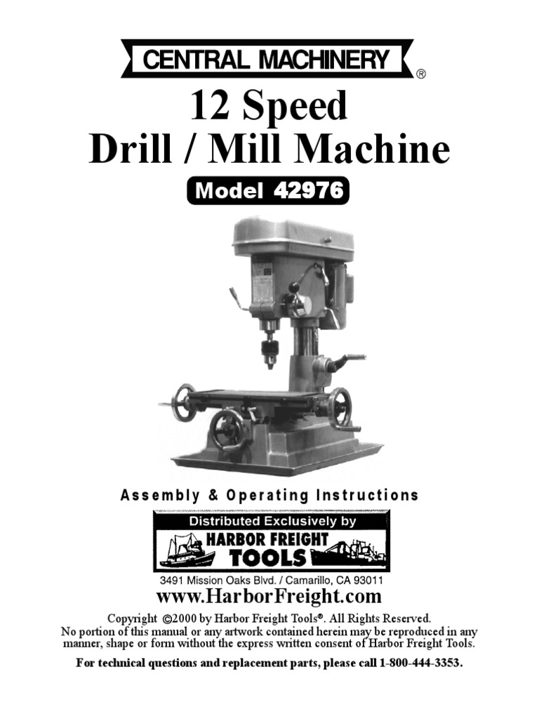 12 Speed Drill / Mill Machine Model 42976 | PDF | Drill | Belt (Mechanical)