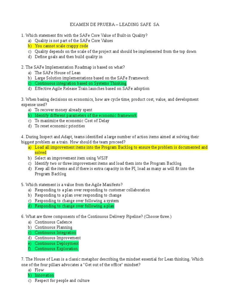 Pre-Exam Safe Sa 50 Preguntas Con Respuesta | PDF | Scrum (Software ...