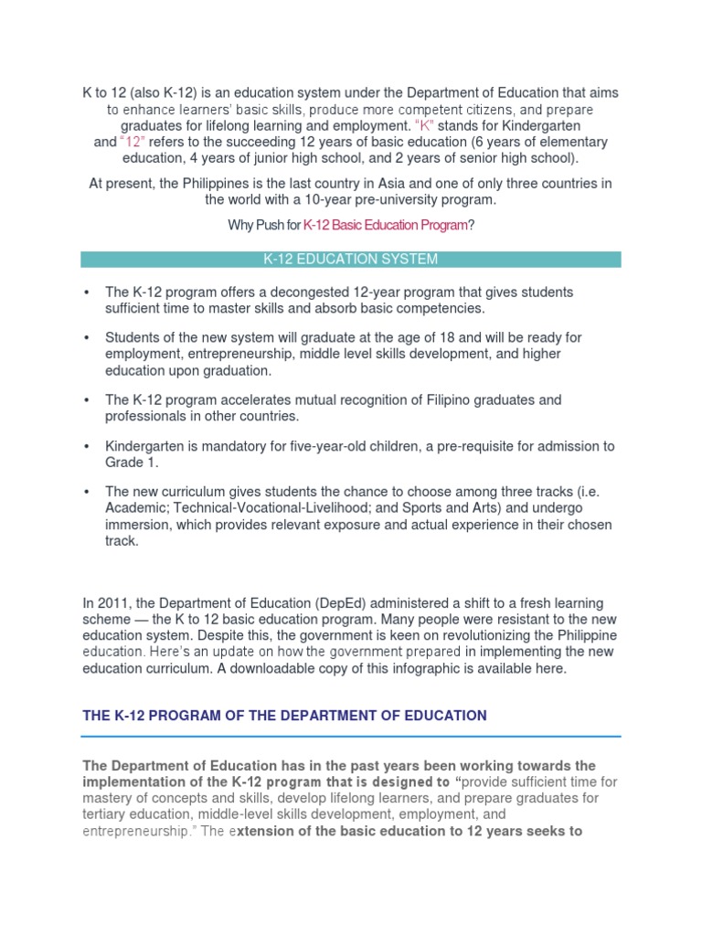 Why Push For ?: K-12 Education System | PDF | Curriculum | Behavior ...