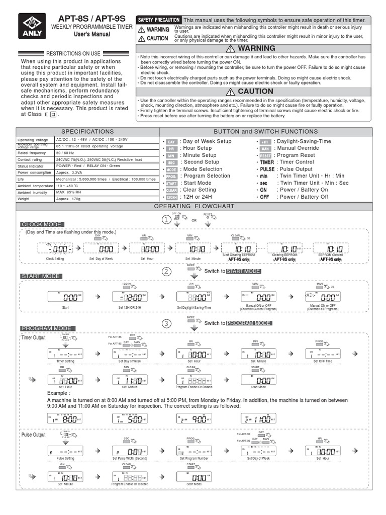 APT-8S / APT-9S: Warning | PDF | Timer | Electrical Wiring