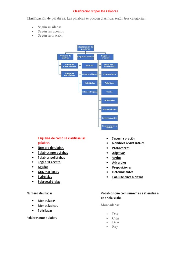Clasificación y Tipos de Palabras | PDF | Gramática | Tipología Lingüística