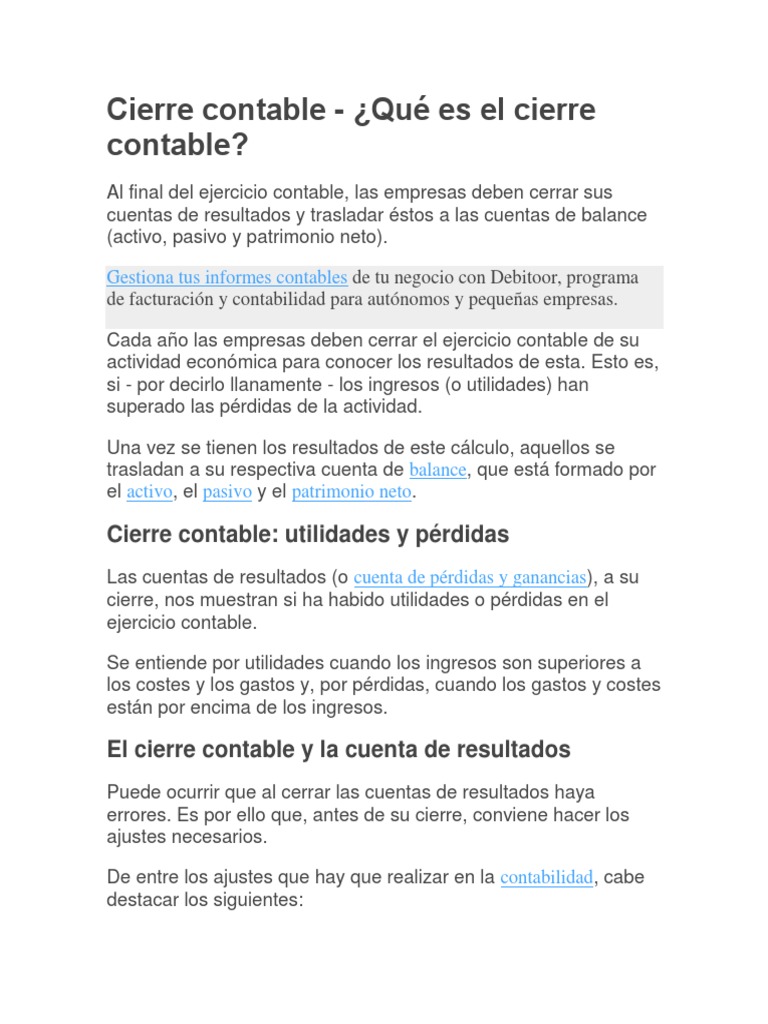 Cierre Contable | Descargar gratis PDF | Hoja de balance | Contabilidad