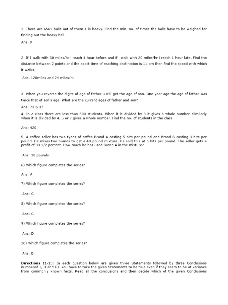 Directions 11-15: in Each Question Below Are Given Three Statements ...