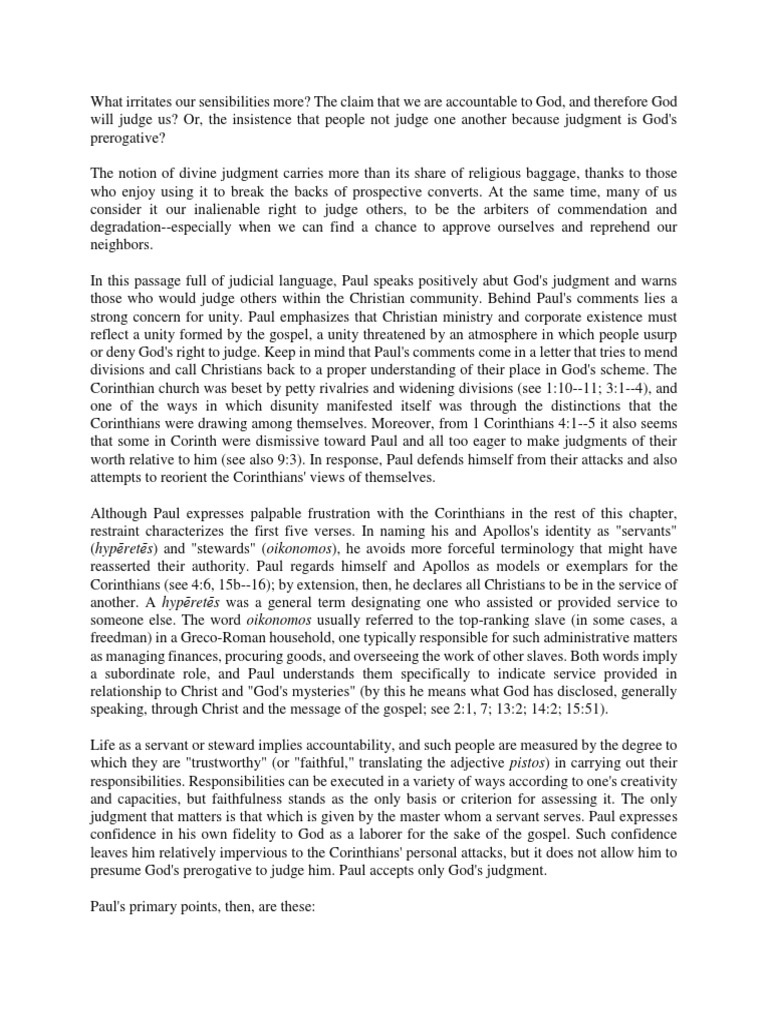1 Corinthians 4 | PDF | Paul The Apostle | The Gospel