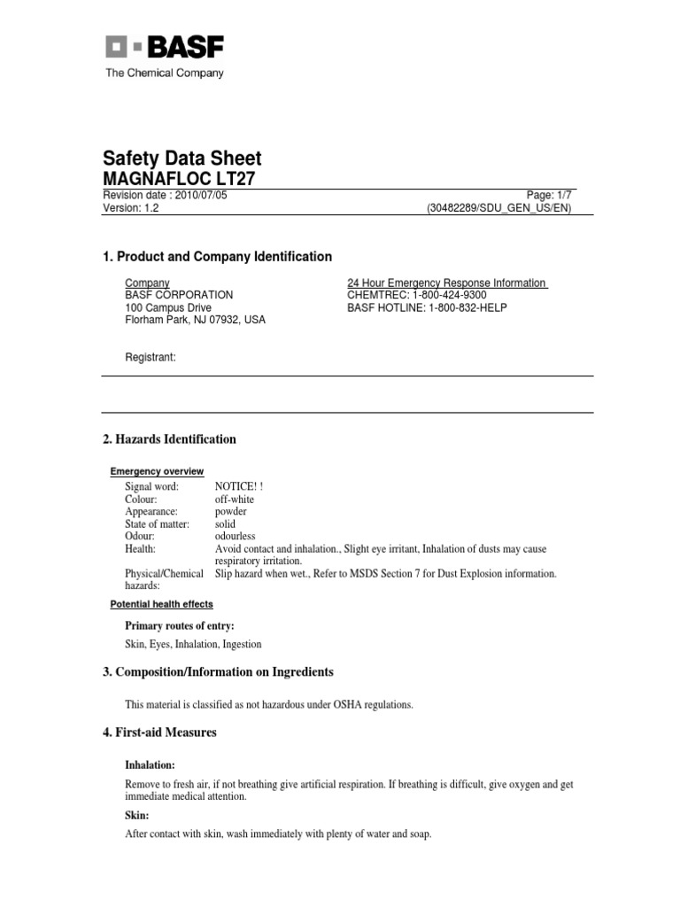 Magnafloc LT27 Safety Data Sheet | PDF | Toxicity | Resource ...
