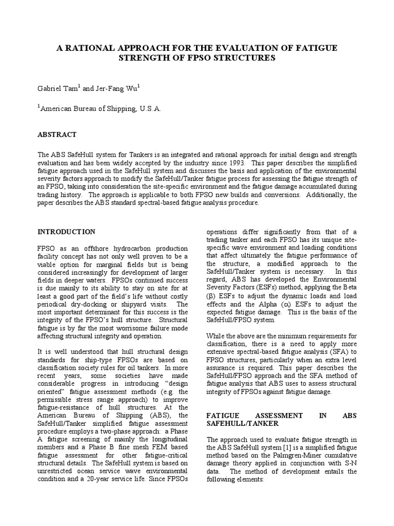 A Rational Approach For The Evaluation of Fatigue Strength of Fpso ...