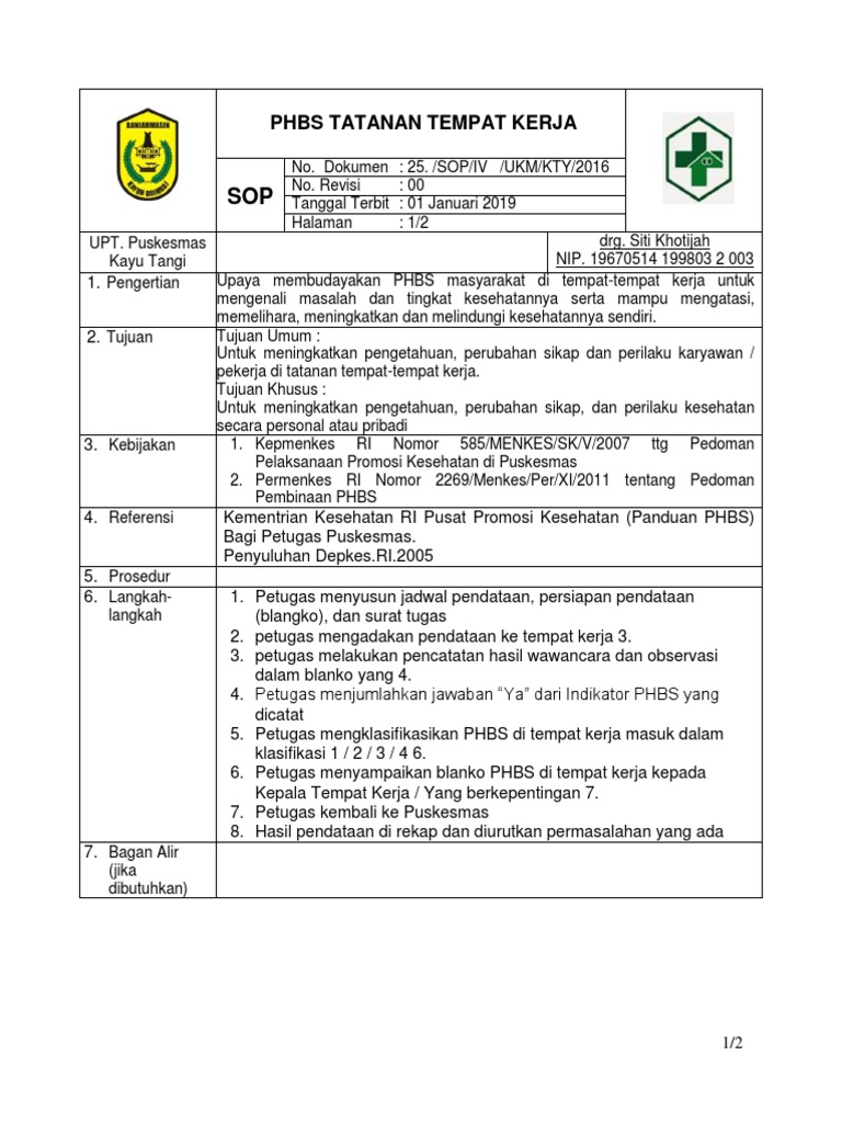 Sop Phbs Tempat Kerja | PDF | Kesehatan Holistik | Sains & Matematika