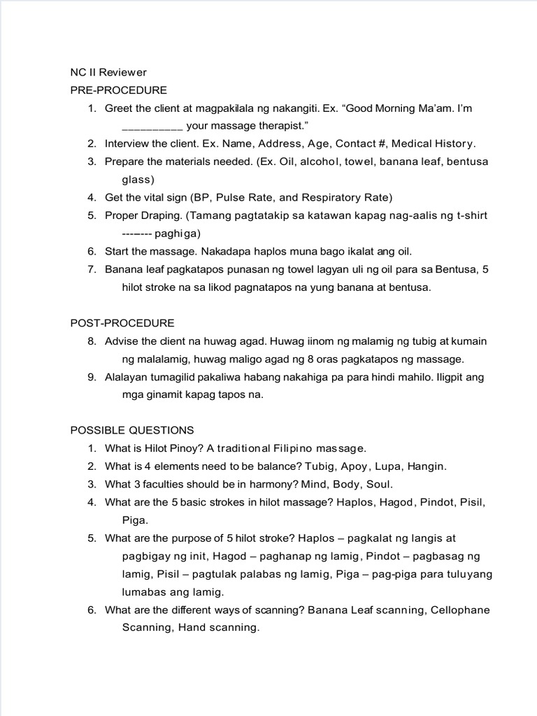 CBC Hilot (Wellness Massage) NC II | PDF | Medical Specialties ...