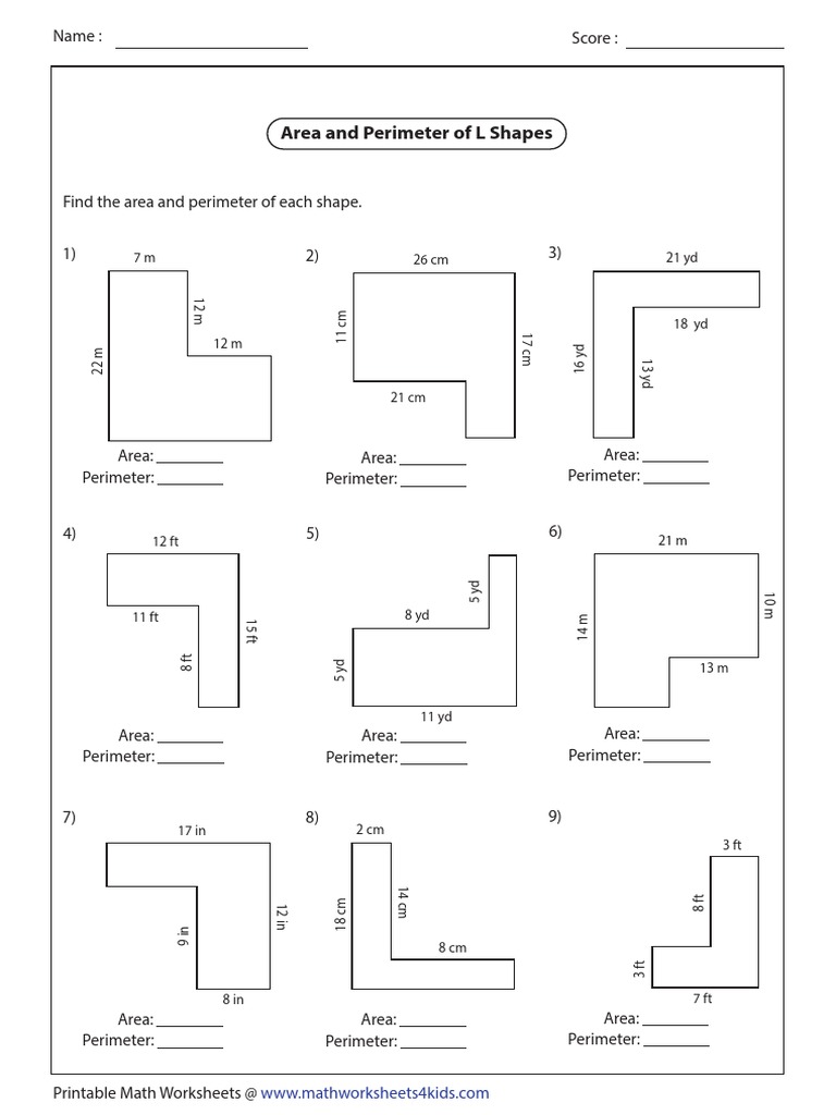 Area and Perimeter of L Shapes: 7 M 26 CM 21 Yd | Download Free PDF ...