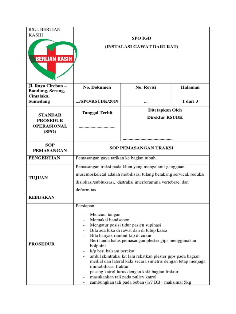 Sop Pemasangan Traksi | PDF | Kesehatan Holistik | Teknologi & Rekayasa