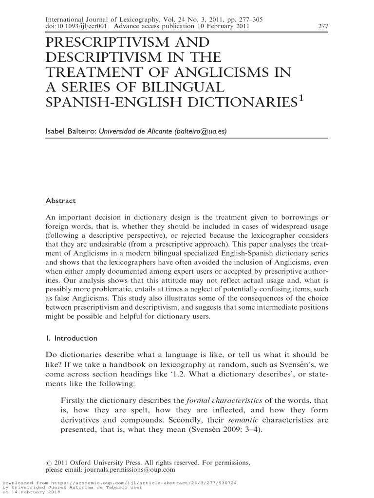 Prescriptivism and Descriptivism in The Treatment of Anglicisms in A ...