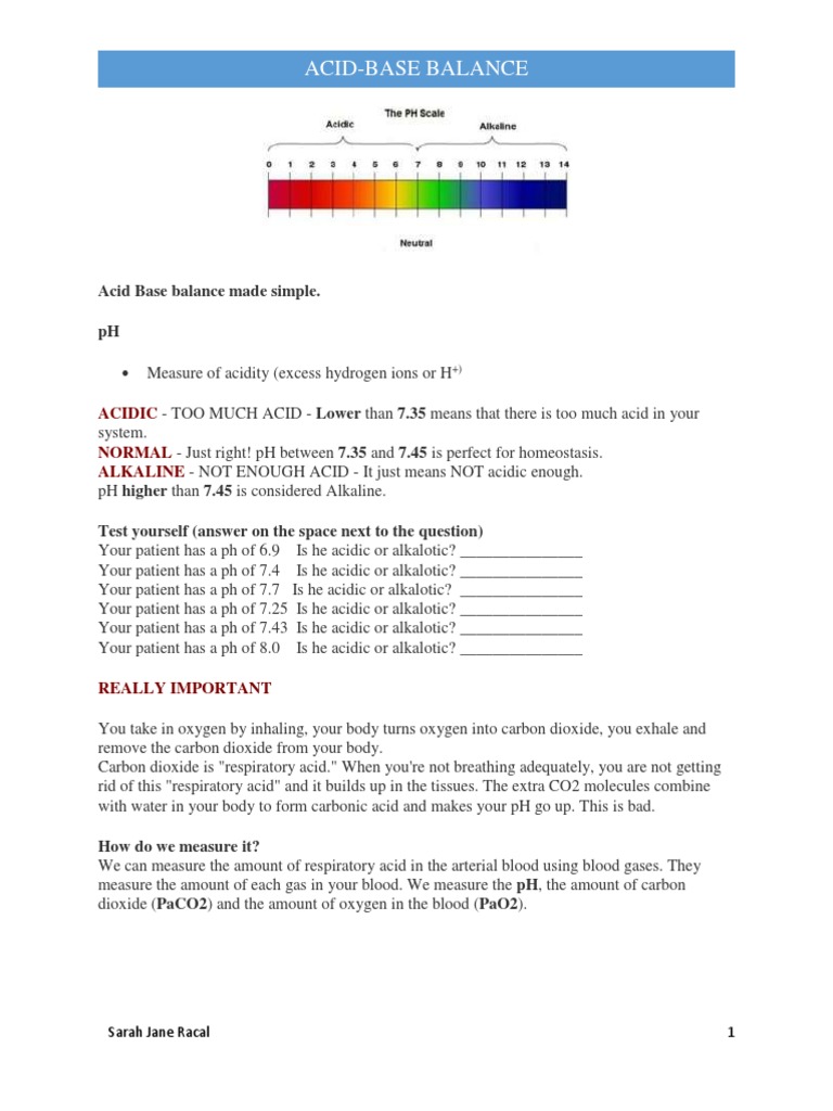 Acid Base Balance Made Simple. PH | PDF | Breathing | Respiratory System