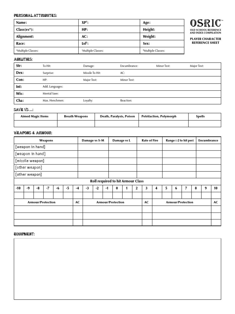 OSRIC Cs Form Fillable | PDF | Role Playing Games | Weaponry