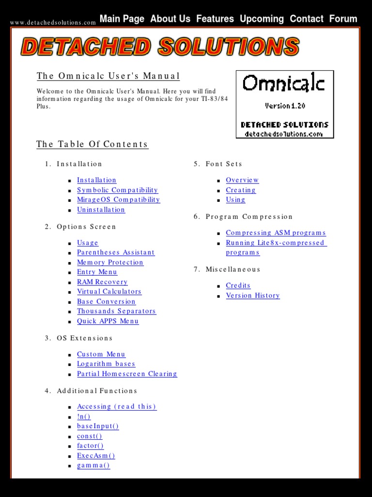 The Omnicalc User's Manual: Main Page About Us Features Upcoming Contact Forum | Download Free ...
