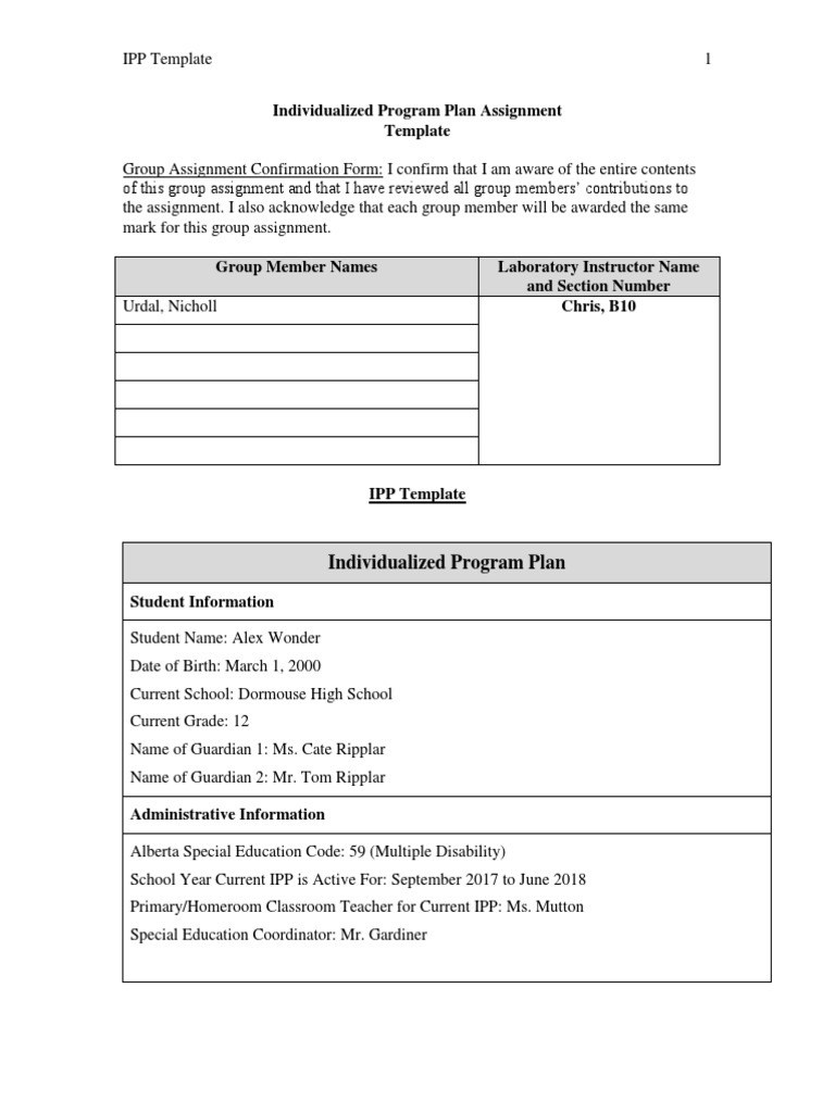 Individualized Program Plan Assignment Template | PDF | Time Management ...