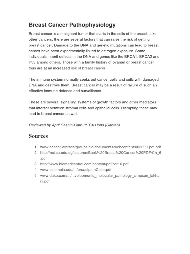 Breast Cancer Pathophysiology: Reviewed by April Cashin-Garbutt, BA ...