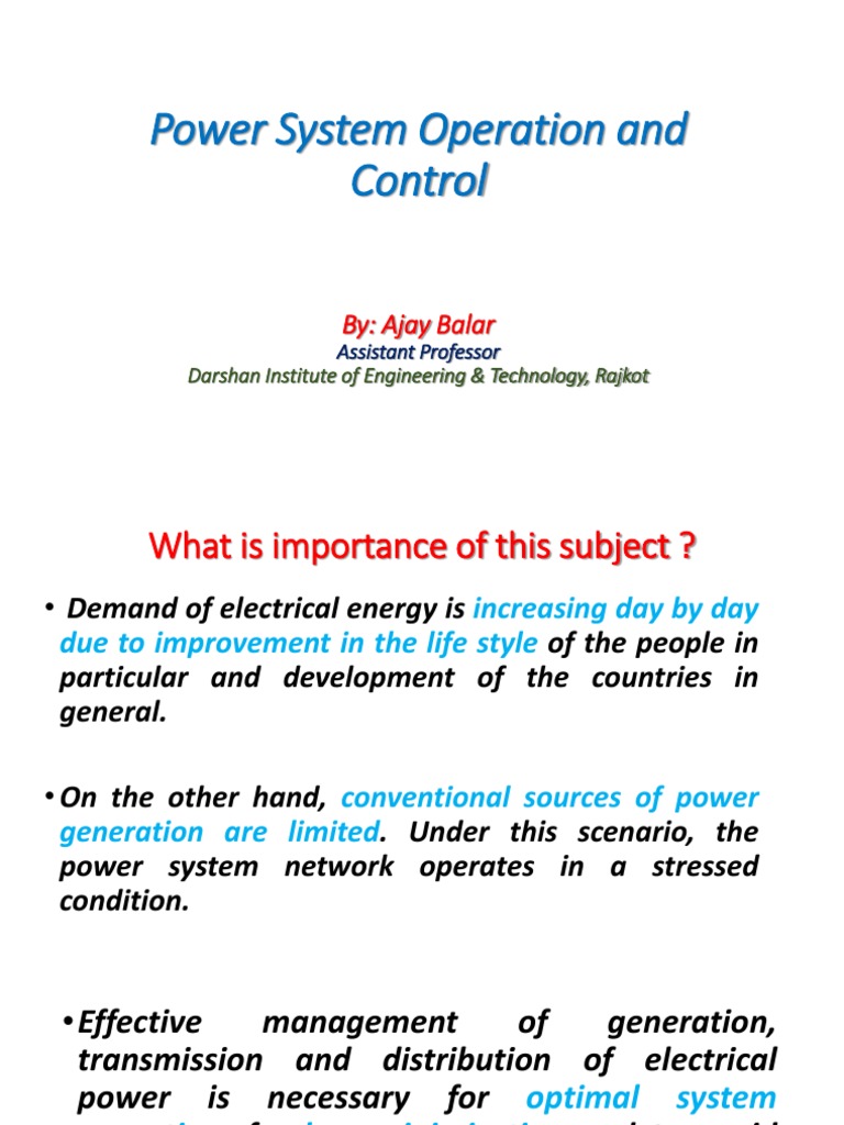 Power System Operation And Control By Ajay Balar Pdf Control