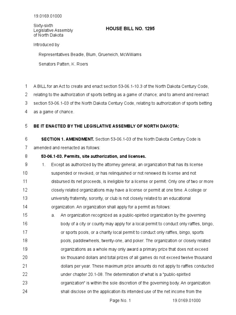 ND HB 1295 | PDF | Gambling | License