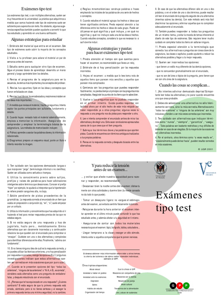 Examen Tipo Test | Descargar gratis PDF | Prueba (evaluación) | Ciencia ...