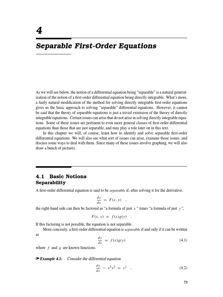 Separable First Order Differential Equations Pdf Pdf Ordinary