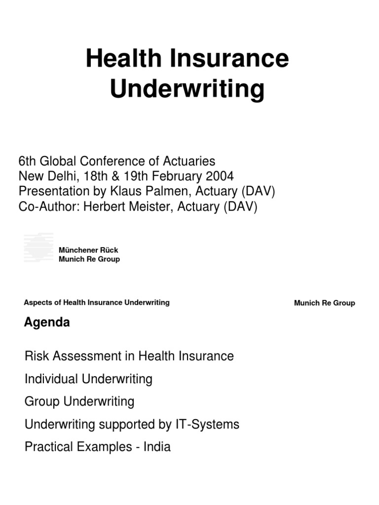 Health Underwriting Klaus Palmen Herbert | PDF | Underwriting | Insurance