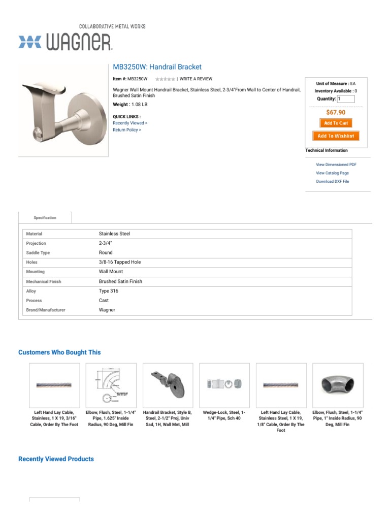 MB3250W - Handrail Bracket - Wagner Companies | PDF | Stainless Steel ...