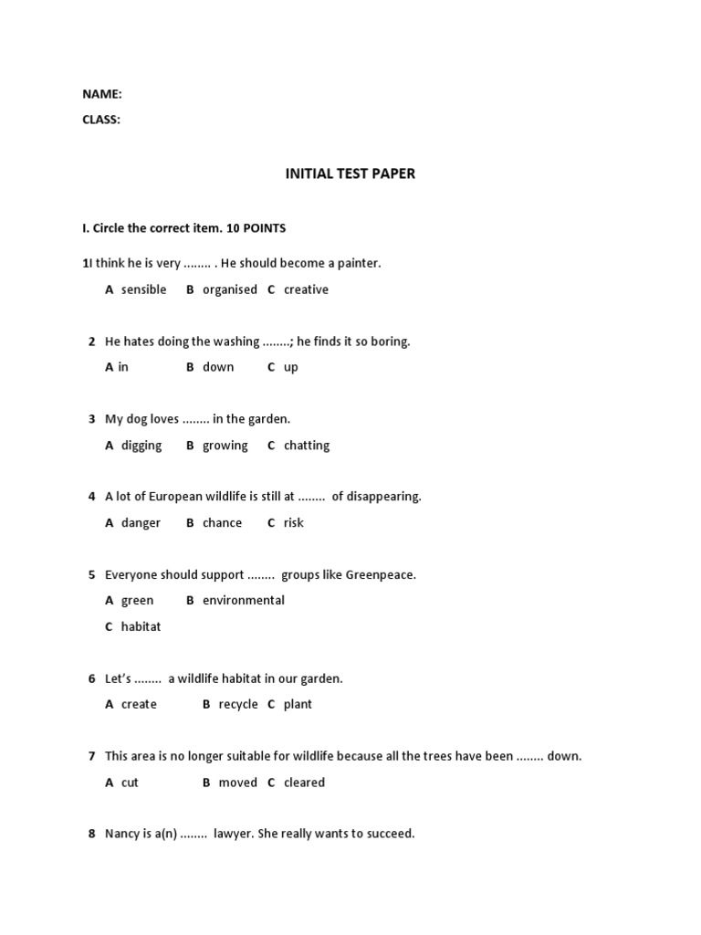 INITIAL TEST PAPER | PDF
