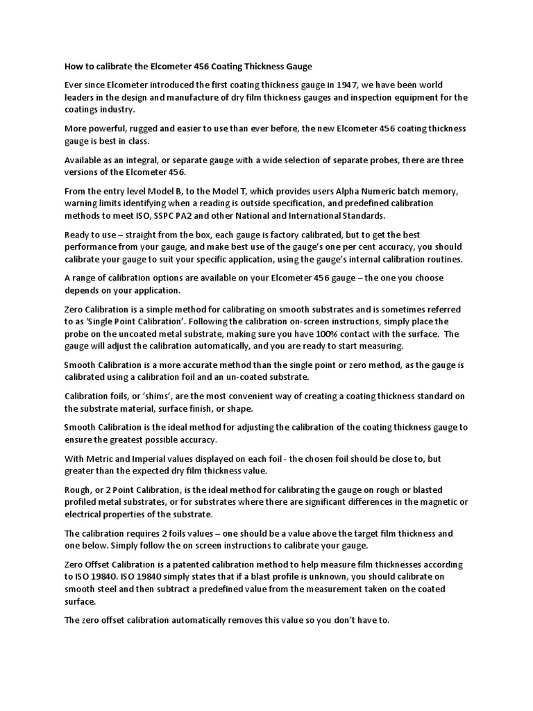 How To Calibrate The Elcometer 456 Coating Thickness Gauge | PDF ...