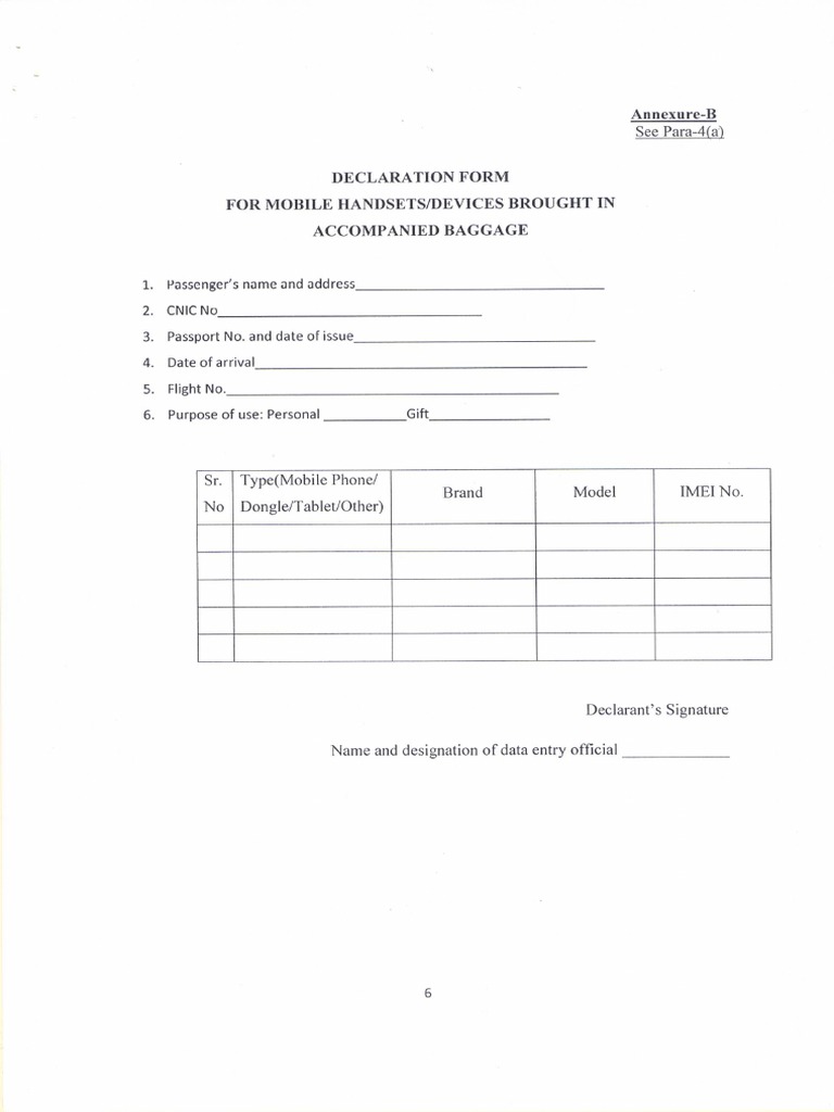 Declaration Form For Mobile Handsets PDF | PDF