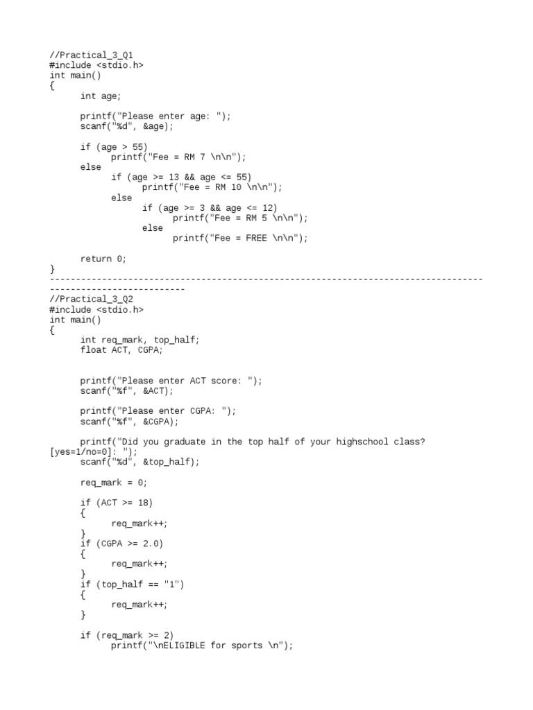 Practical 3 Code Sample UTAR Programming Concepts | PDF | Numbers ...