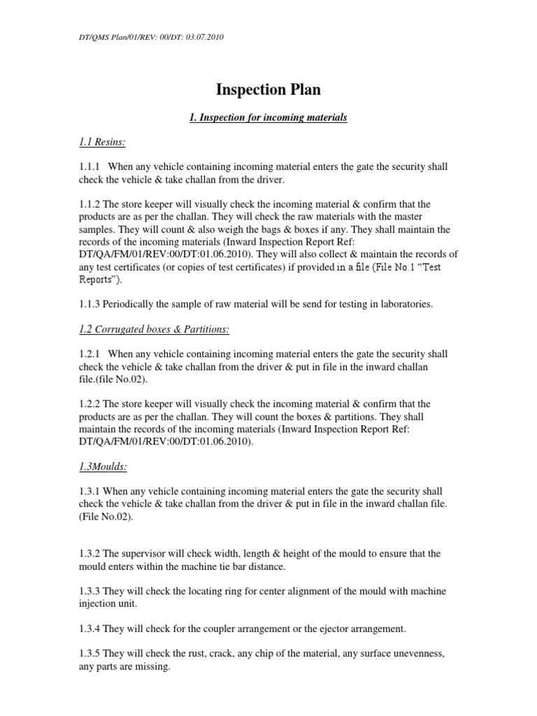 10 Inspection Plan | PDF | Business Process | Industrial Processes