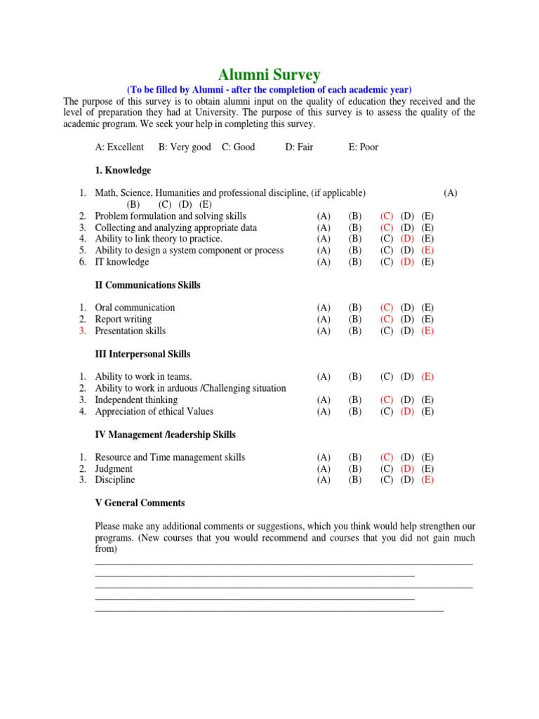 Alumni Survey: (To Be Filled by Alumni - After The Completion of Each ...