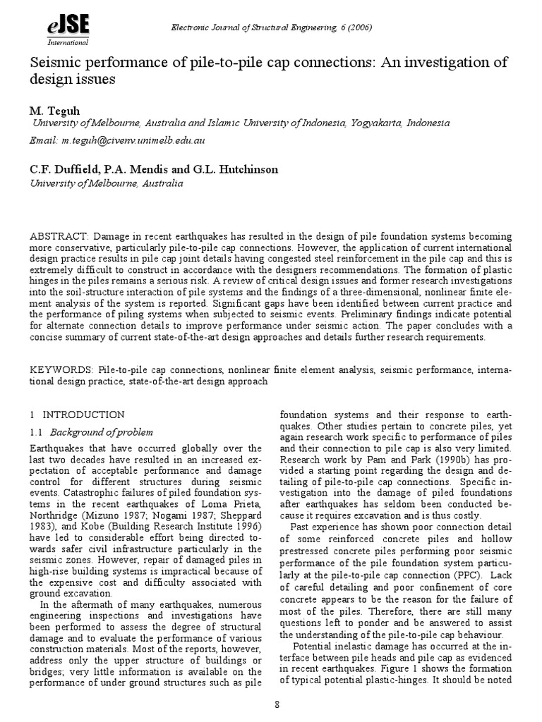 Seismic Performance of Pile-To-Pile Cap Connections: An Investigation of Design Issues | PDF ...