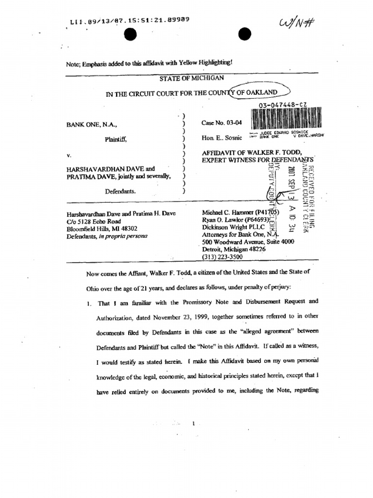 Affidavit of Walker F Todd | PDF