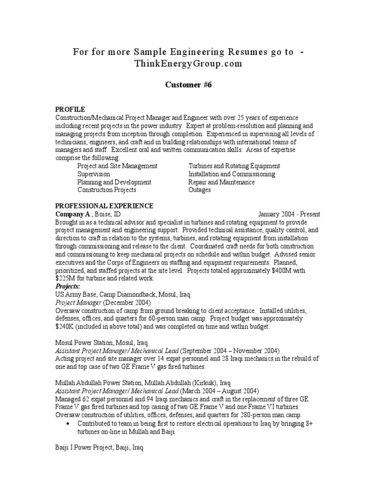 For For More Sample Engineering Resumes Go To - : Customer #6 | PDF ...