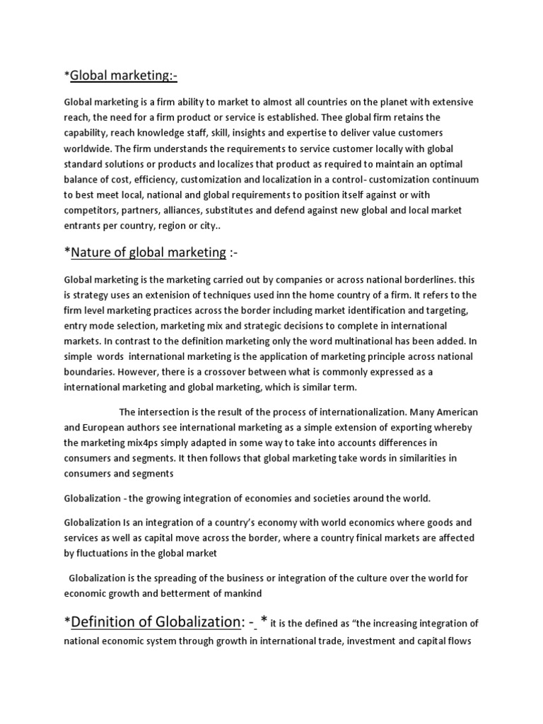 Global Marketing:-: Definition of Globalization | PDF | Globalization ...