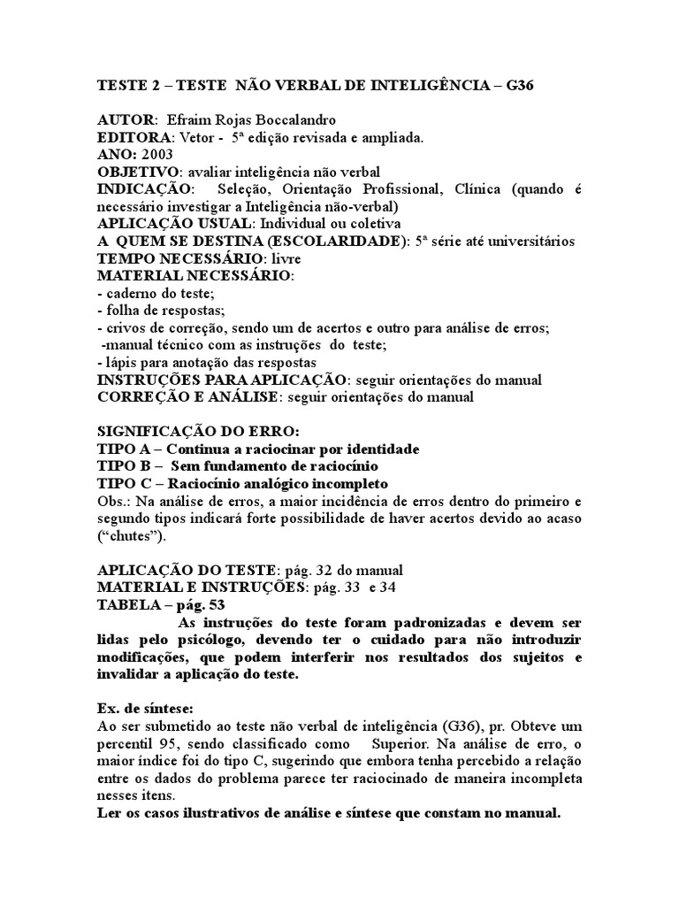 Teste 2 Teste Nao Verbal de Inteligencia g36 | PDF