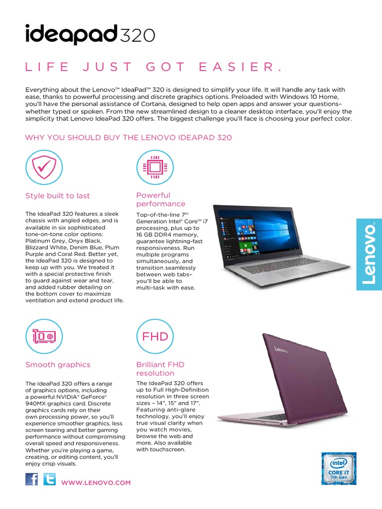 Ideapad 320 15IKB 17IKB Datasheet en | PDF | Solid State Drive | Intel