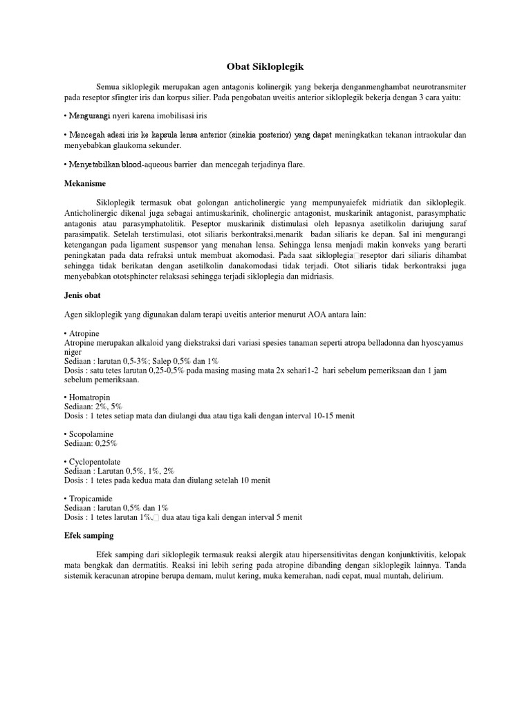 Obat Sikloplegik untuk Uveitis Anterior | PDF | Kesehatan Holistik