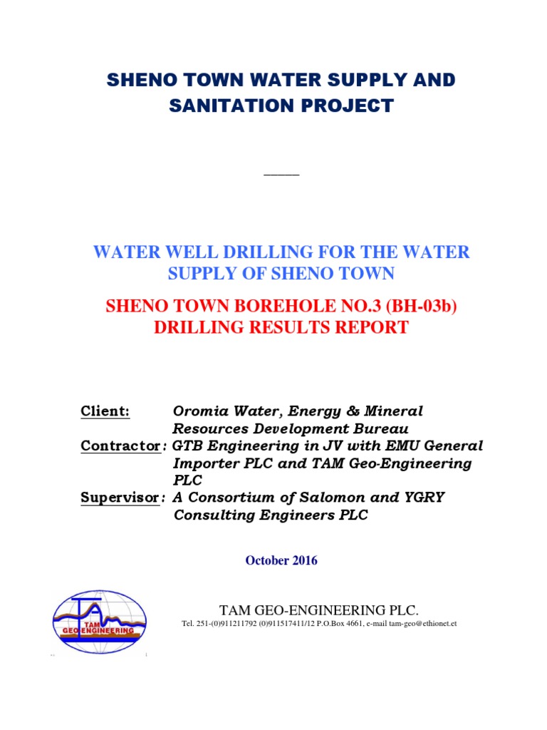 Sheno Town Borehole Drilling Report | PDF | Casing (Borehole) | Aquifer