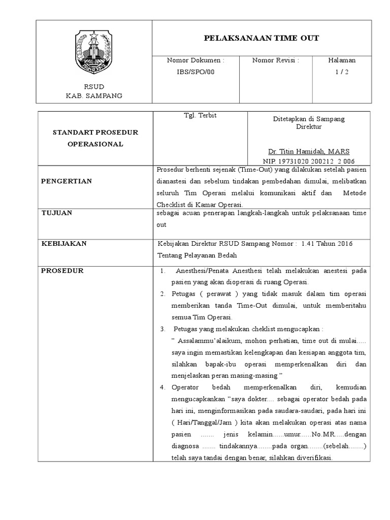 Prosedur Time-Out dalam Operasi | PDF