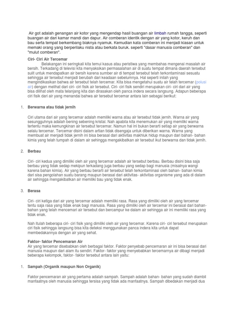 Air Got Adalah Genangan Air Kotor Yang Mengendap Hasil Buangan Air | PDF