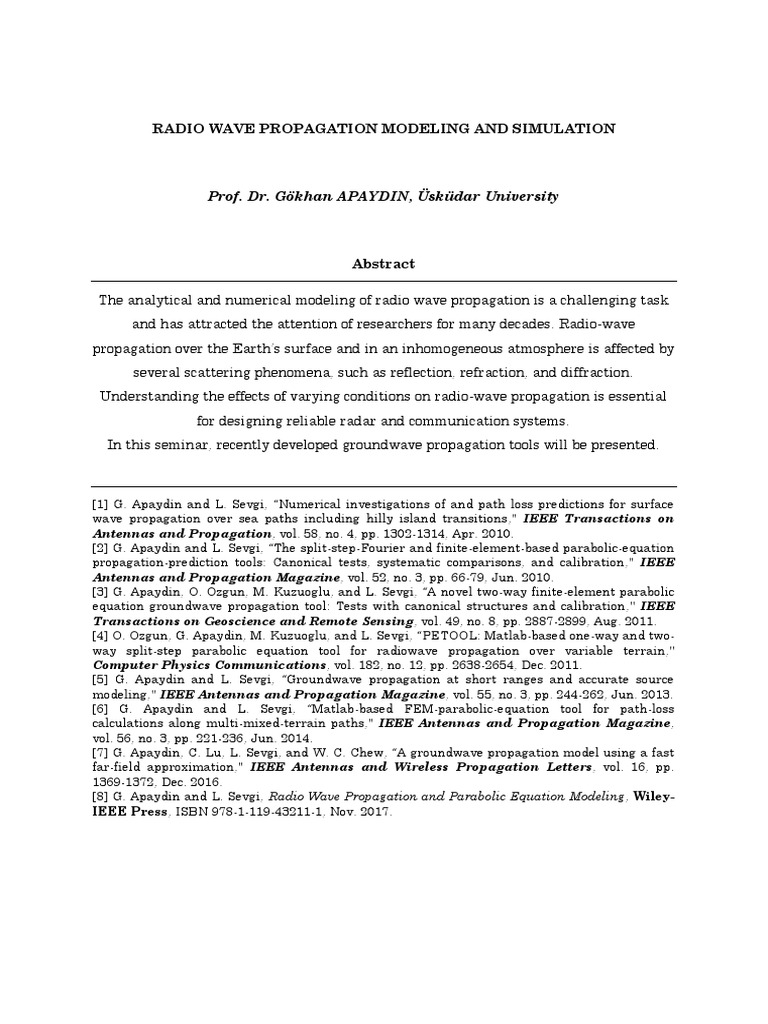 Radio Wave Propagation Modeling and Simulation: Prof. Dr. Gökhan APAYDIN, Üsküdar University ...