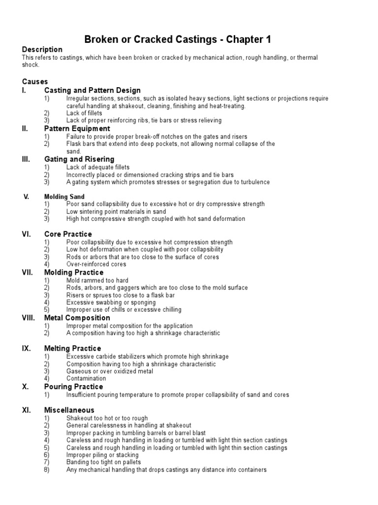 Causes of Broken and Cracked Castings | PDF | Casting (Metalworking ...