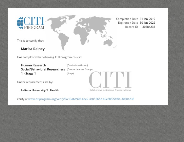 CITI Program Certification: Human Research | PDF
